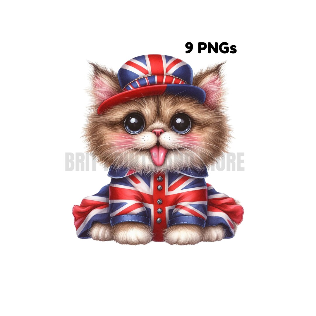 Union Jack British Cats 9 Pngs, Union Jack Cute Cats Clip Art, British ...