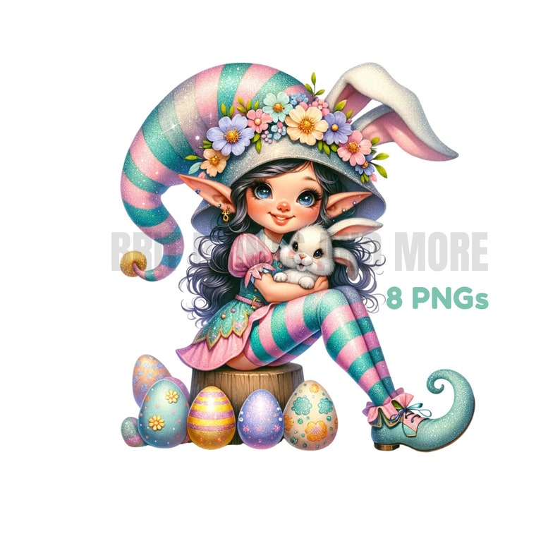 Set of 8 Whimsical Easter Elves PNG, Watercolor Elf Clip Art ...