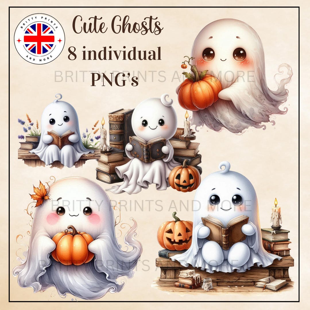 Cute Ghosts Pngs, 8 Ghost Clipart Files, Cute Ghost Sublimation Files ...