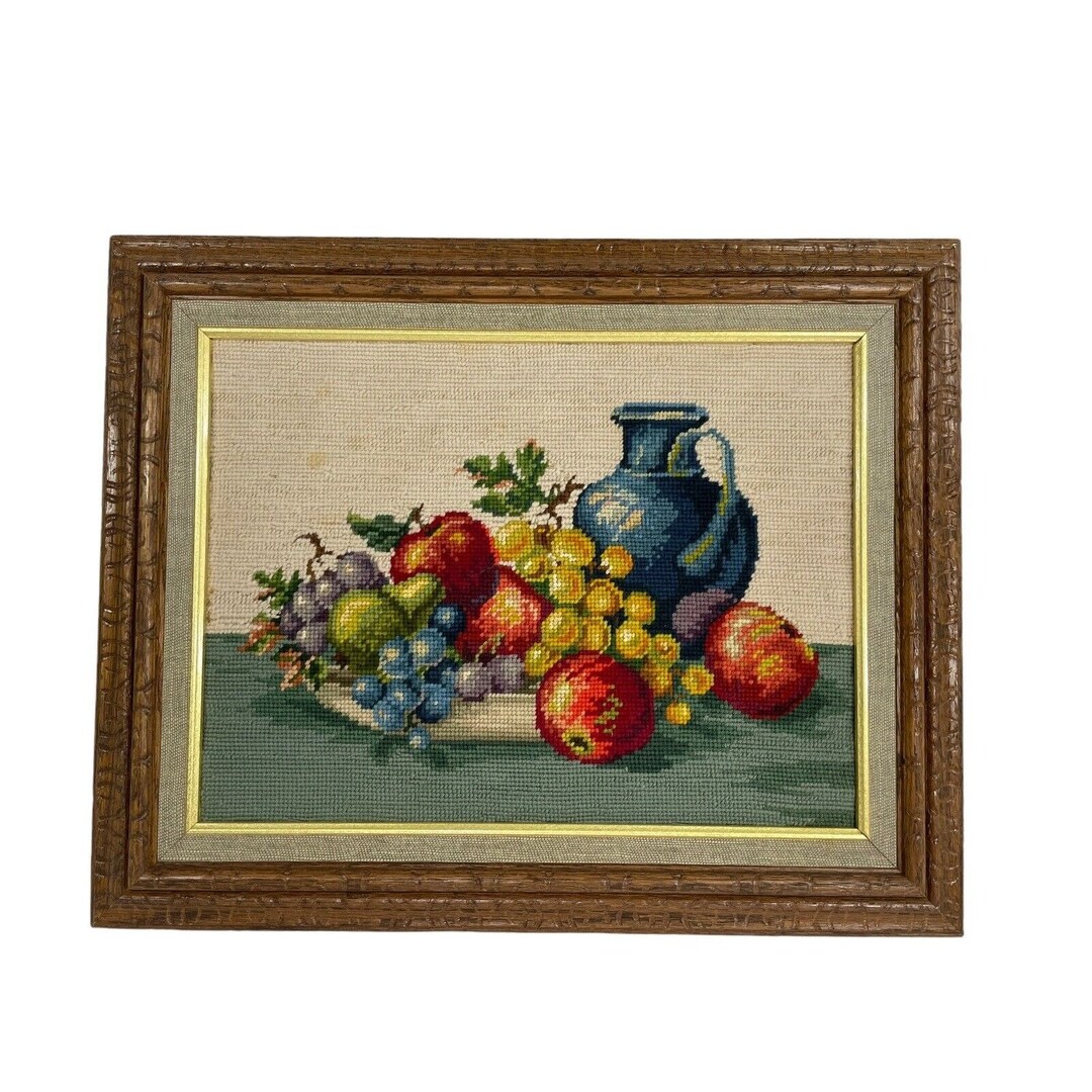 Vintage Needlepoint Canvas Fruit Kitchen Framed 20.5 X 16.5 - Etsy