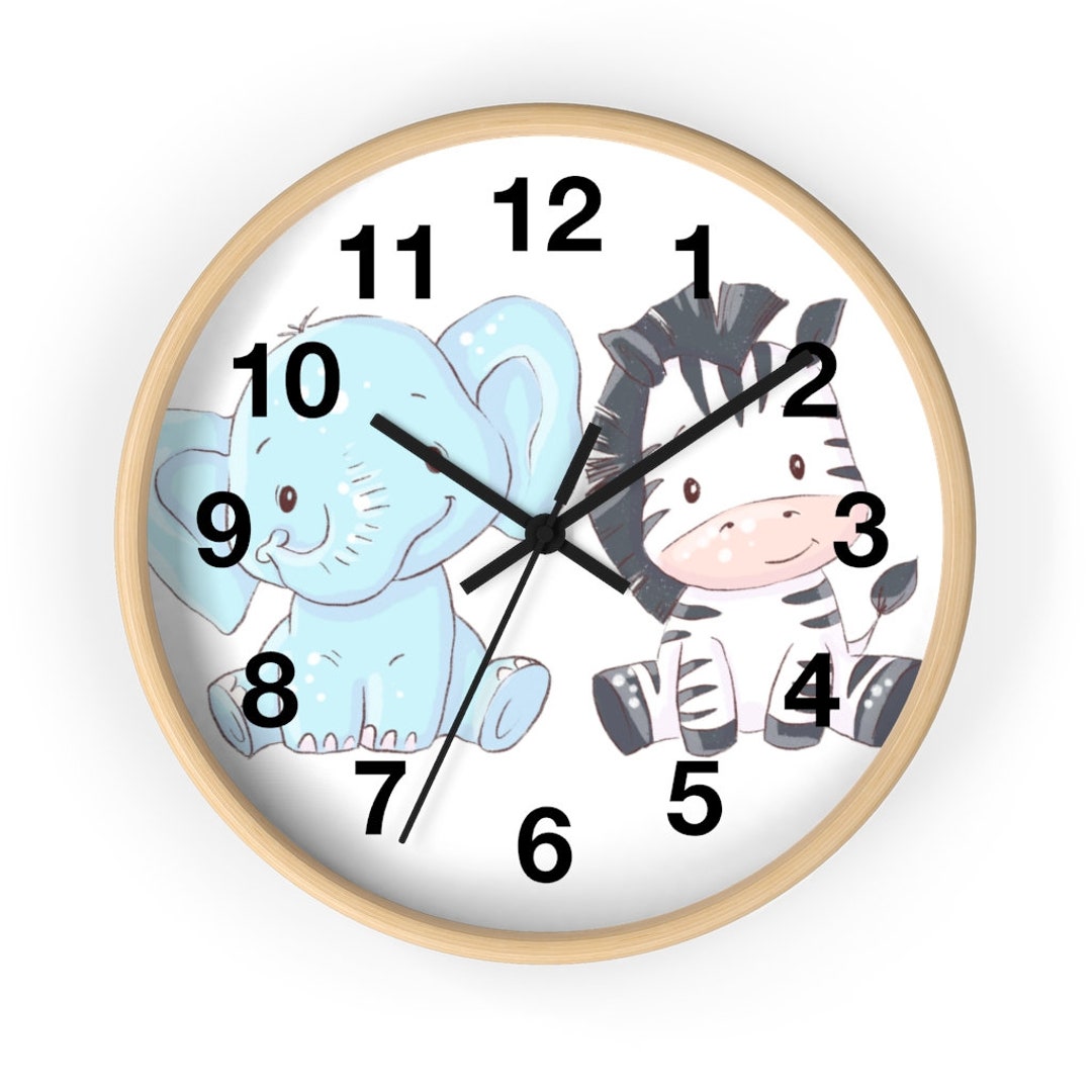 Elephant and Zebra Silent Wall Clock for Nursery - Etsy