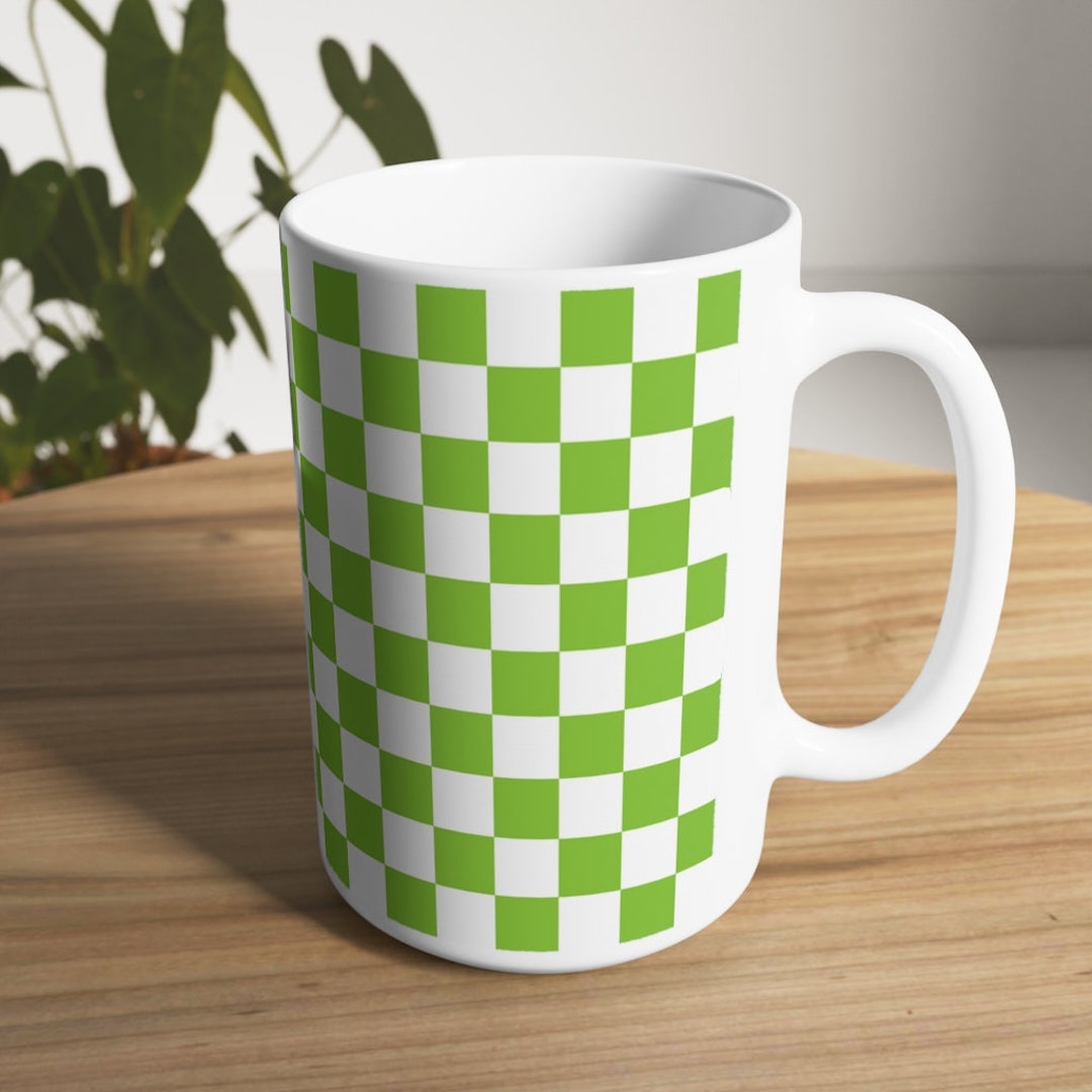 Vintage 80s Style Lime Green Check Coffee Mug - Housewarming Gift ...