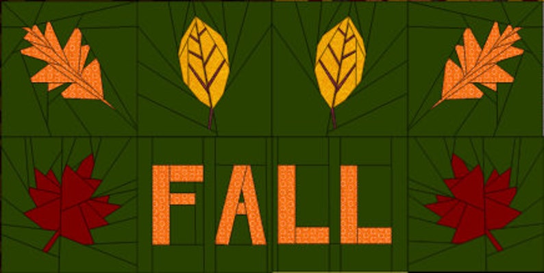 Fall With Leaves Foundation Paper Piecing Pattern 12 X 24 Pdf Zellasewz ...