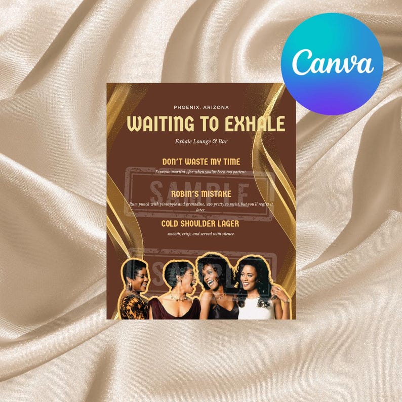 Waiting to Exhale Signature Cocktail Menu, 90s Party (canva Template ...