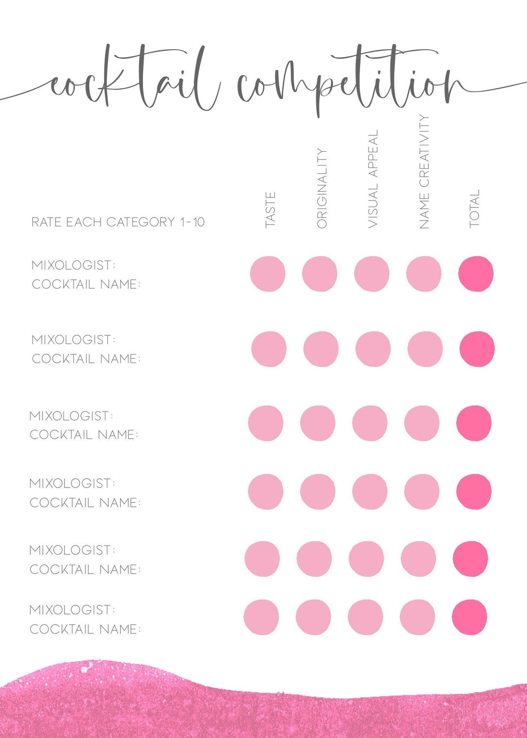 COCKTAIL Tasting Placemat - Printable Cocktail Tasting Scorecard ...