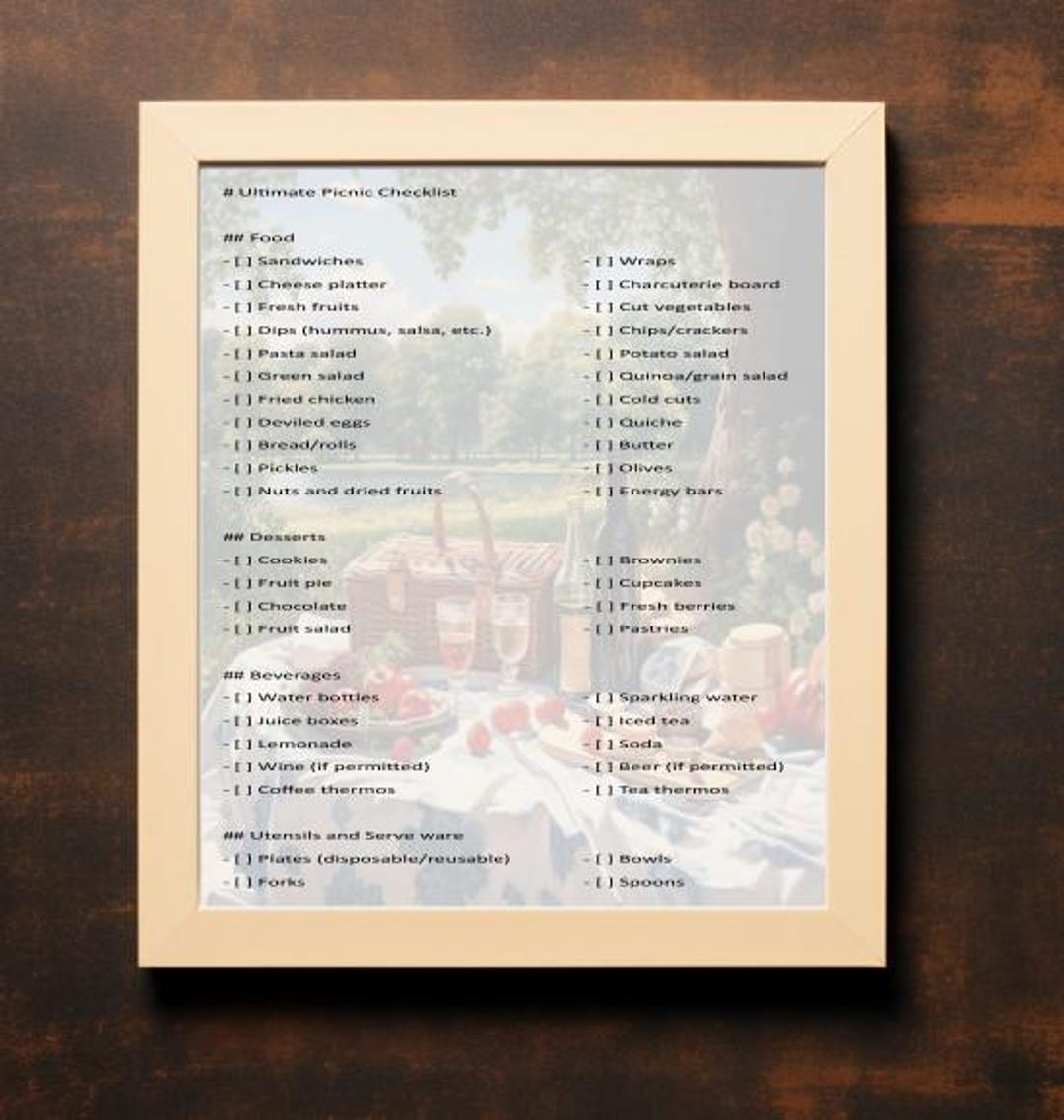 Picnic Party,checklist,pdf Printable, Tent, Checklist,to-do List ...