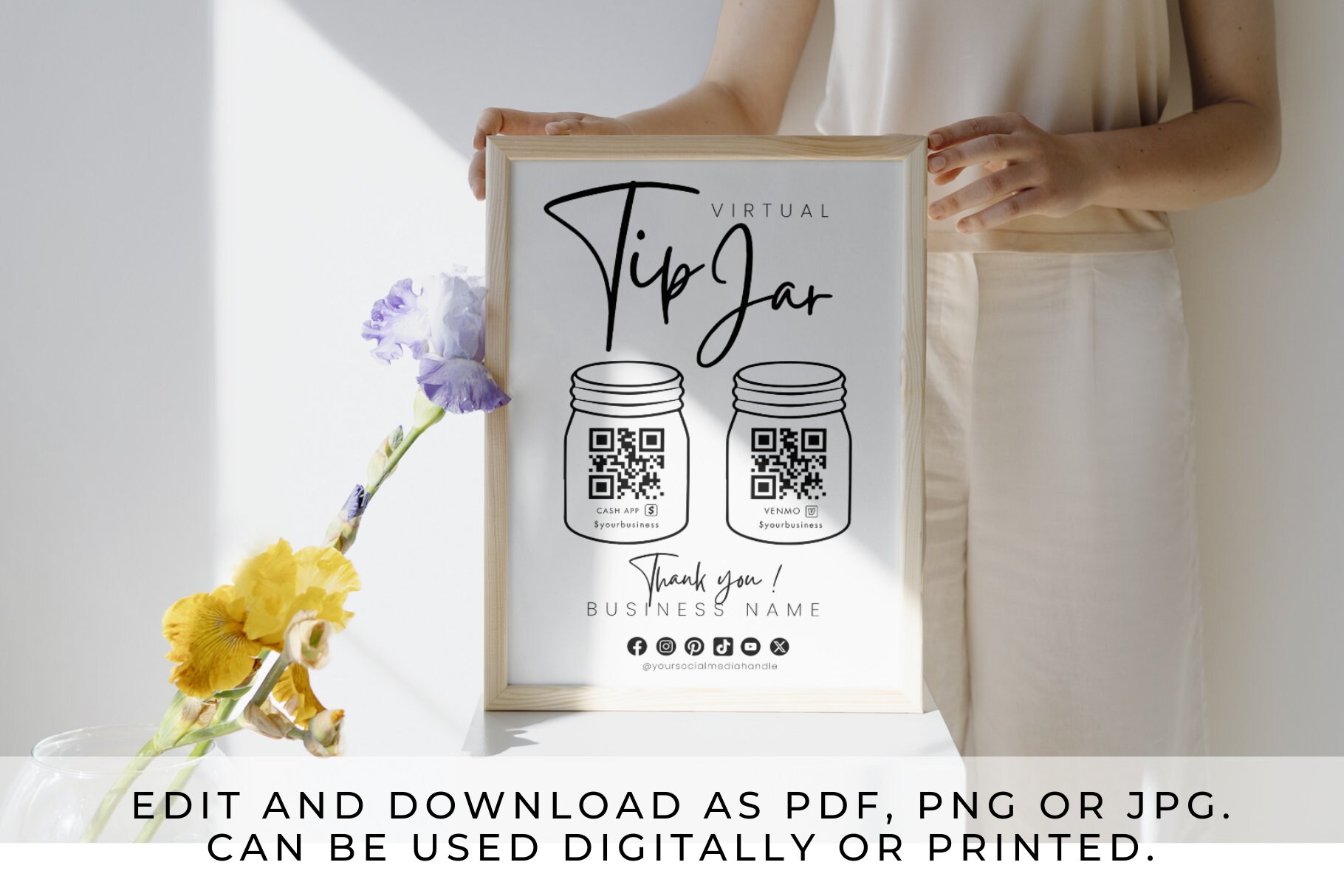 Editable Virtual Tip Jar Scan to Pay Printable Sign Set, Scan to Pay ...