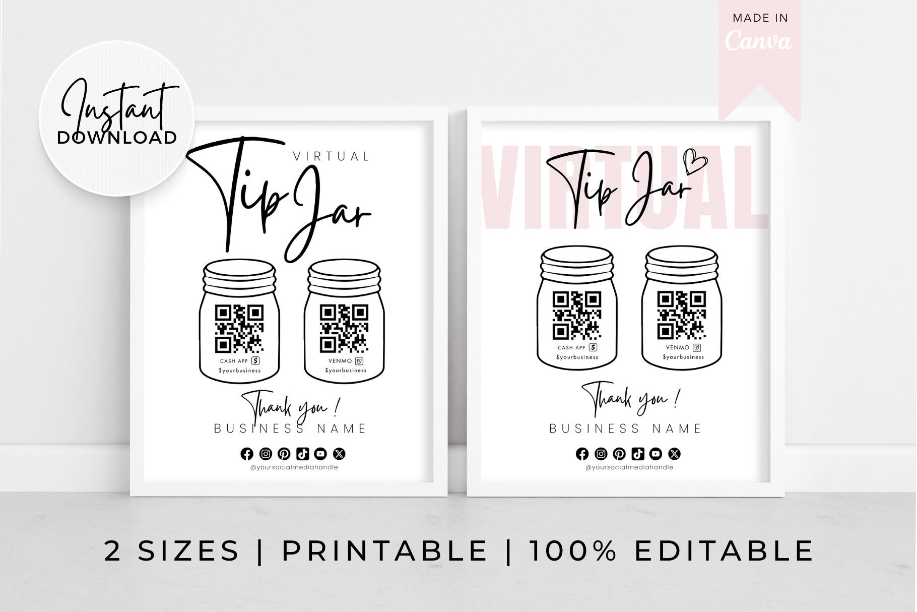 Editable Virtual Tip Jar Scan to Pay Printable Sign Set, Scan to Pay ...