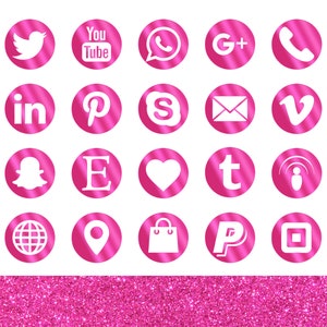 Hot Pink and White Social Media Icons PNG, Facebook Icon, Instagram ...