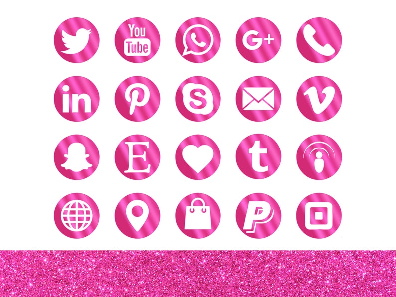 Hot Pink and White Social Media Icons PNG, Facebook Icon, Instagram ...