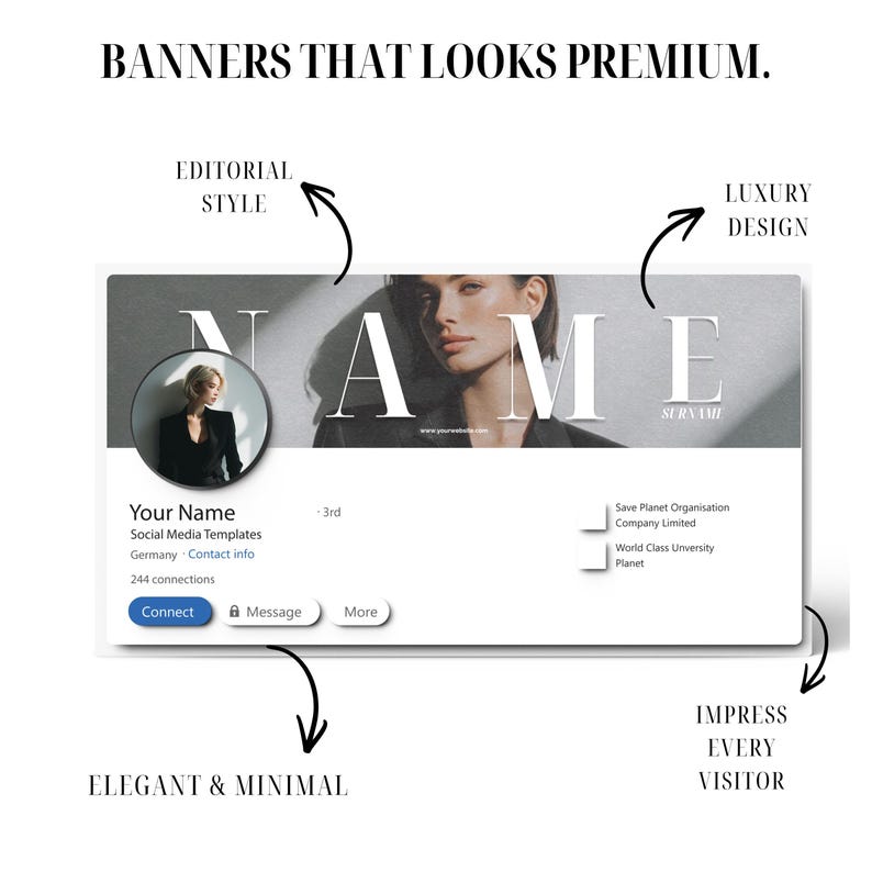 Linkedin Banner Template Canva Design Black White Professional Business ...