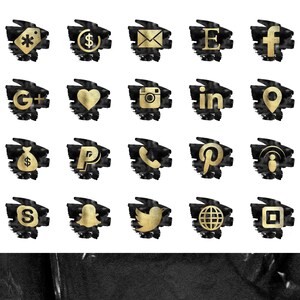 Black Watercolor and Gold Foil Social Media Icons PNG, Facebook Icon ...