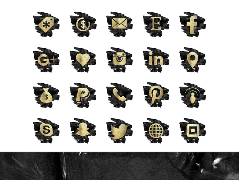 Black Watercolor and Gold Foil Social Media Icons PNG, Facebook Icon ...
