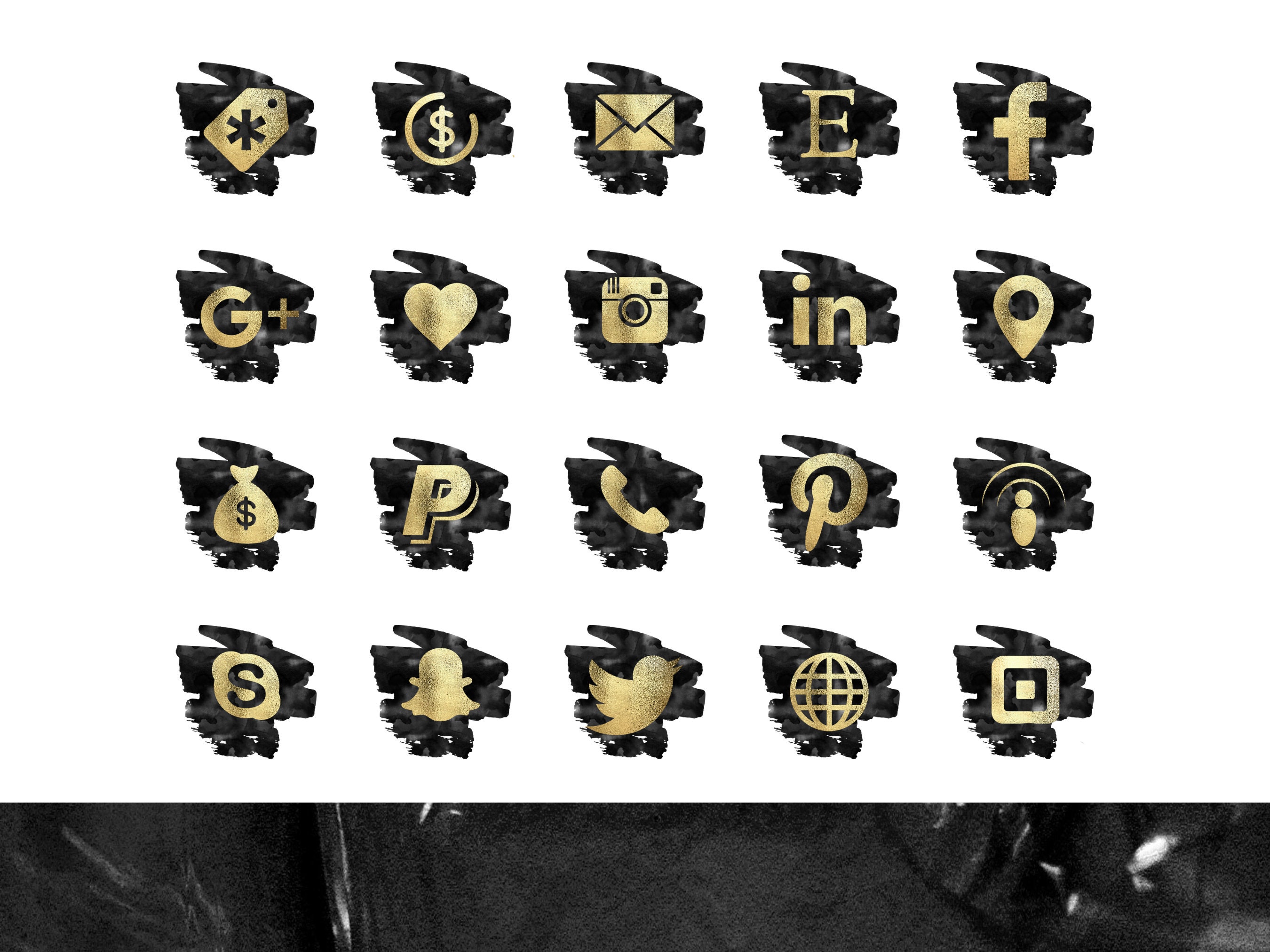 Black Watercolor and Gold Foil Social Media Icons PNG, Facebook Icon ...