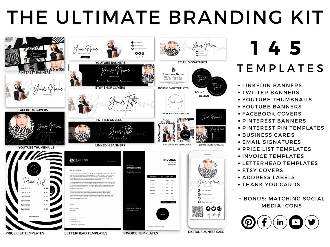 Branding Kit, Pinterest Template, Address Label, Letterhead Template ...