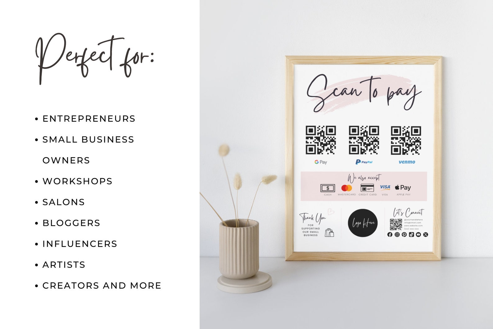 7 Editable QR Scan to Pay Sign Bundle,printable Sign,paypal QR Sign ...