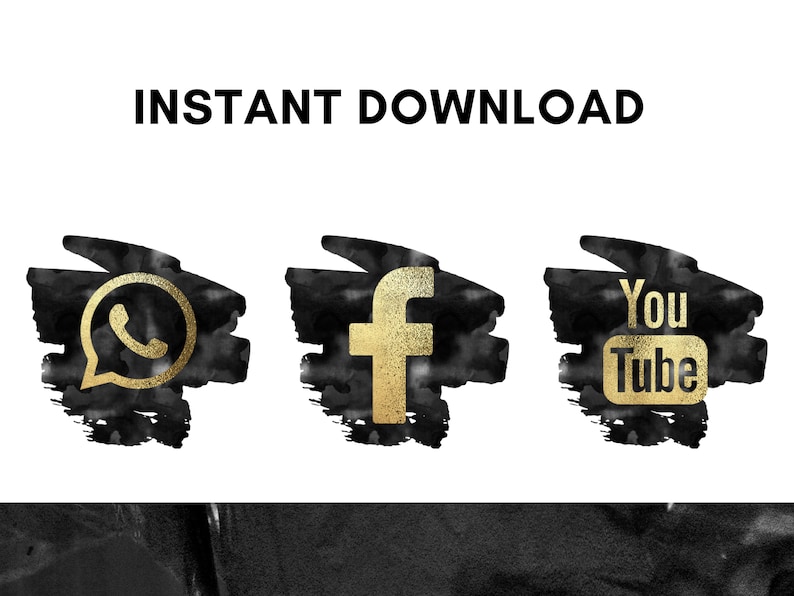 Black Watercolor and Gold Foil Social Media Icons PNG, Facebook Icon ...
