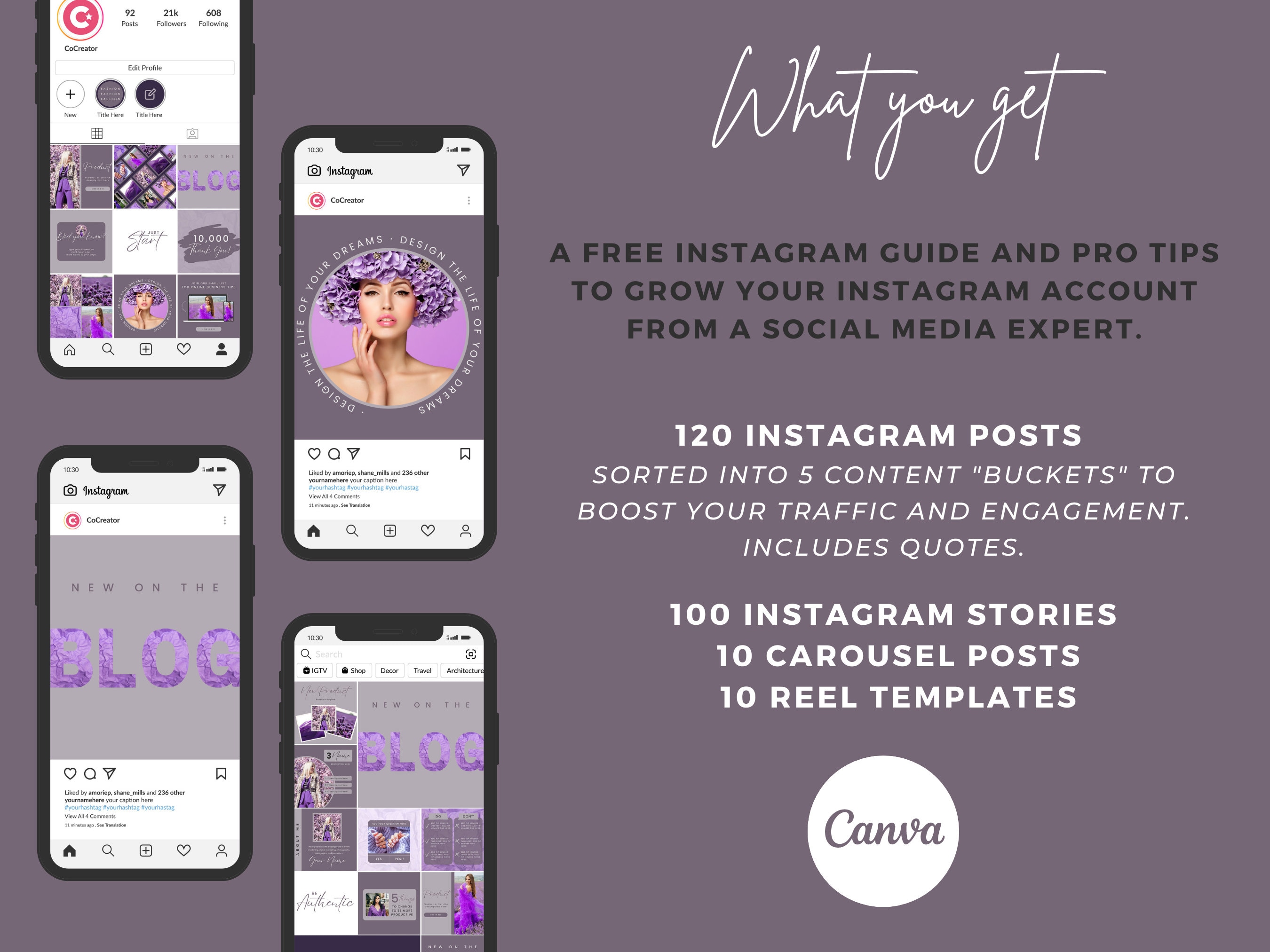 200 Purple Instagram Templates Instagram Post Template - Etsy