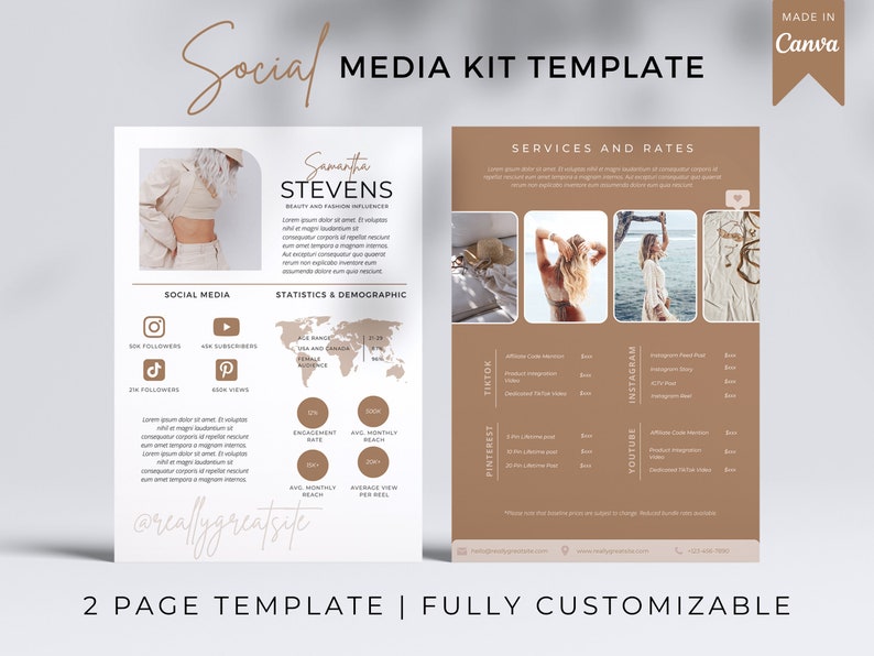 2 Page Media Kit Template, Canva Template, Blogger Media Kit, Instagram ...