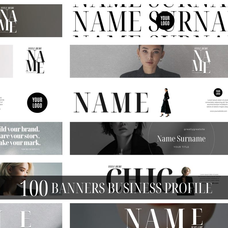Linkedin Banner Template Canva Design Black White Professional Business ...
