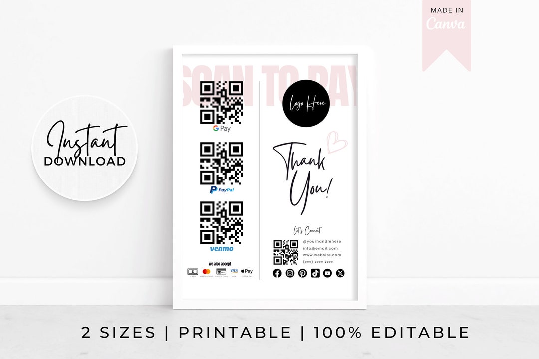 Sign for Small Business,editable Canva Template,venmo QR Sign - Etsy