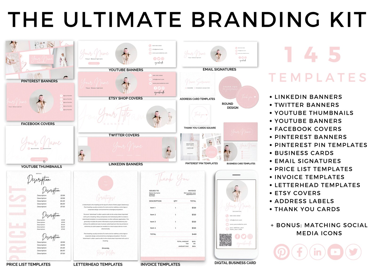 Branding Kit, Pinterest Template, Address Label, Letterhead Template ...