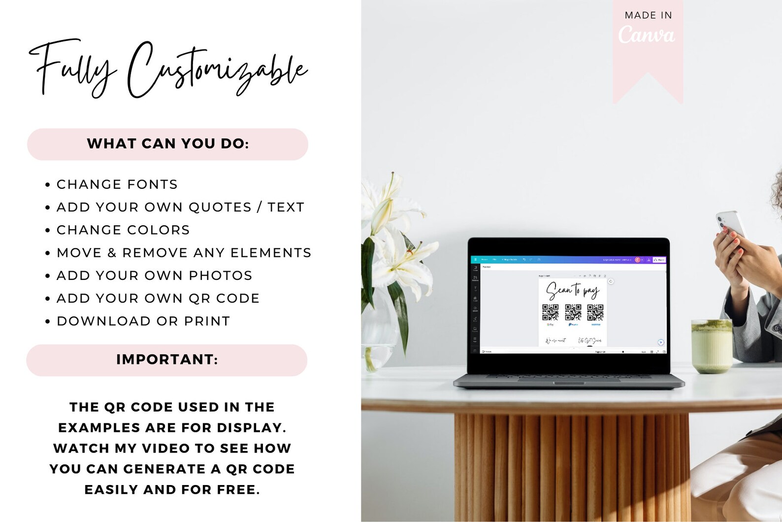 Editable Virtual Tip Jar Scan to Pay Printable Sign Set, Scan to Pay ...