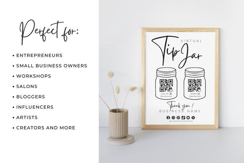 Editable Virtual Tip Jar Scan to Pay Printable Sign Set, Scan to Pay ...