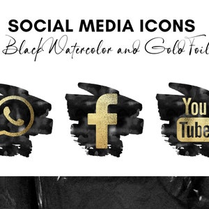 Black Watercolor and Gold Foil Social Media Icons PNG, Facebook Icon ...