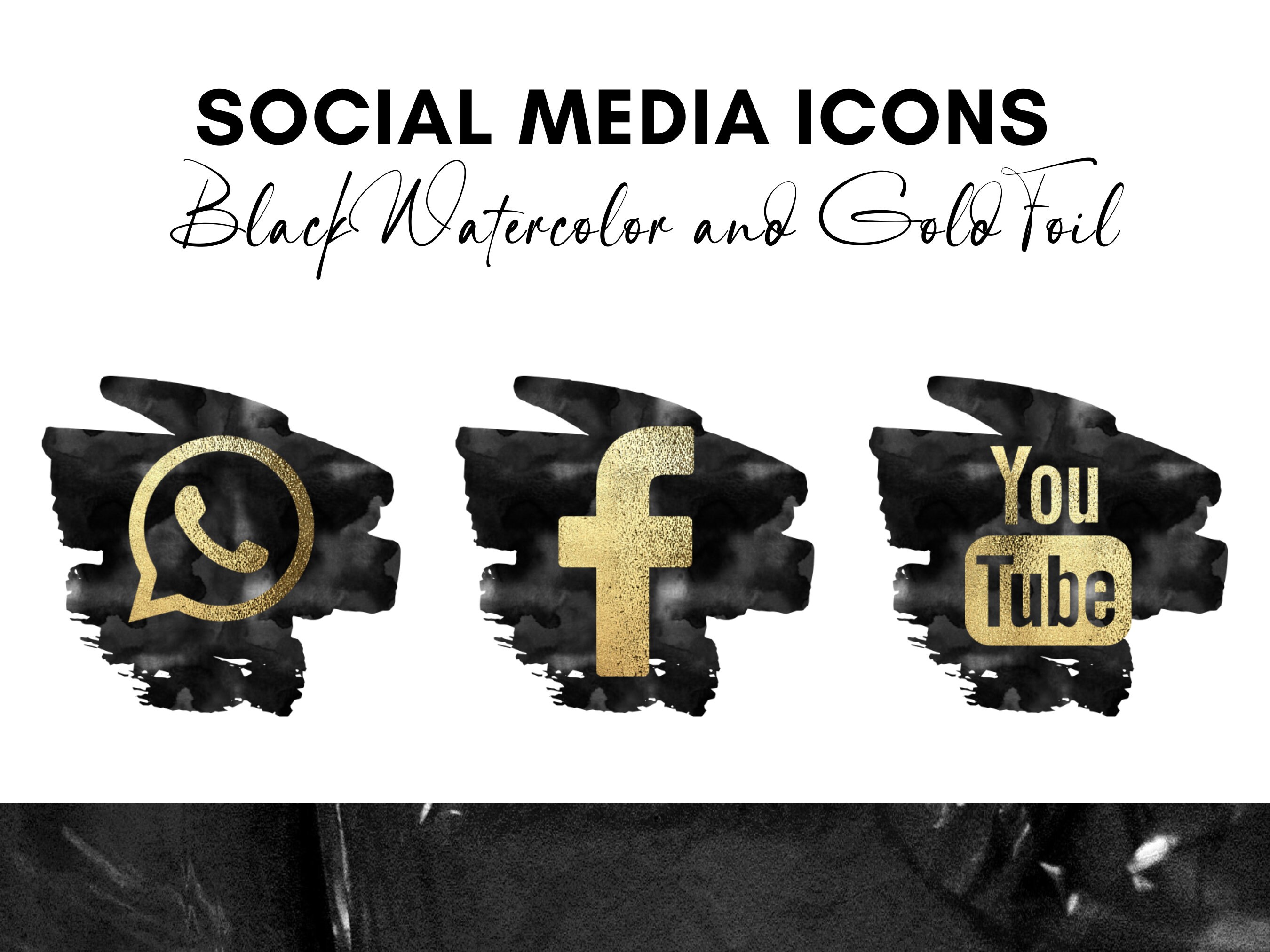 Black Watercolor and Gold Foil Social Media Icons PNG, Facebook Icon ...