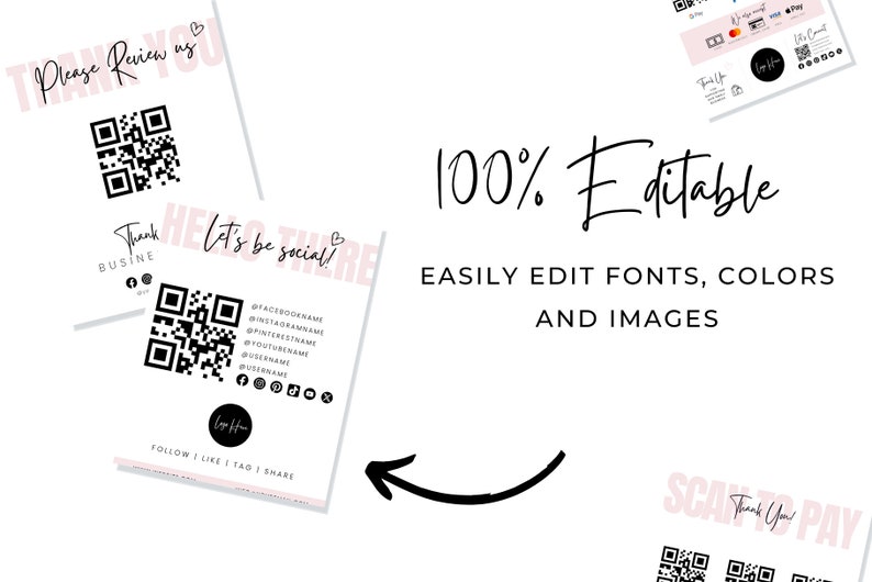 Editable QR Sign Printable Template Set,scan to Pay Card,cashapp Paypal ...