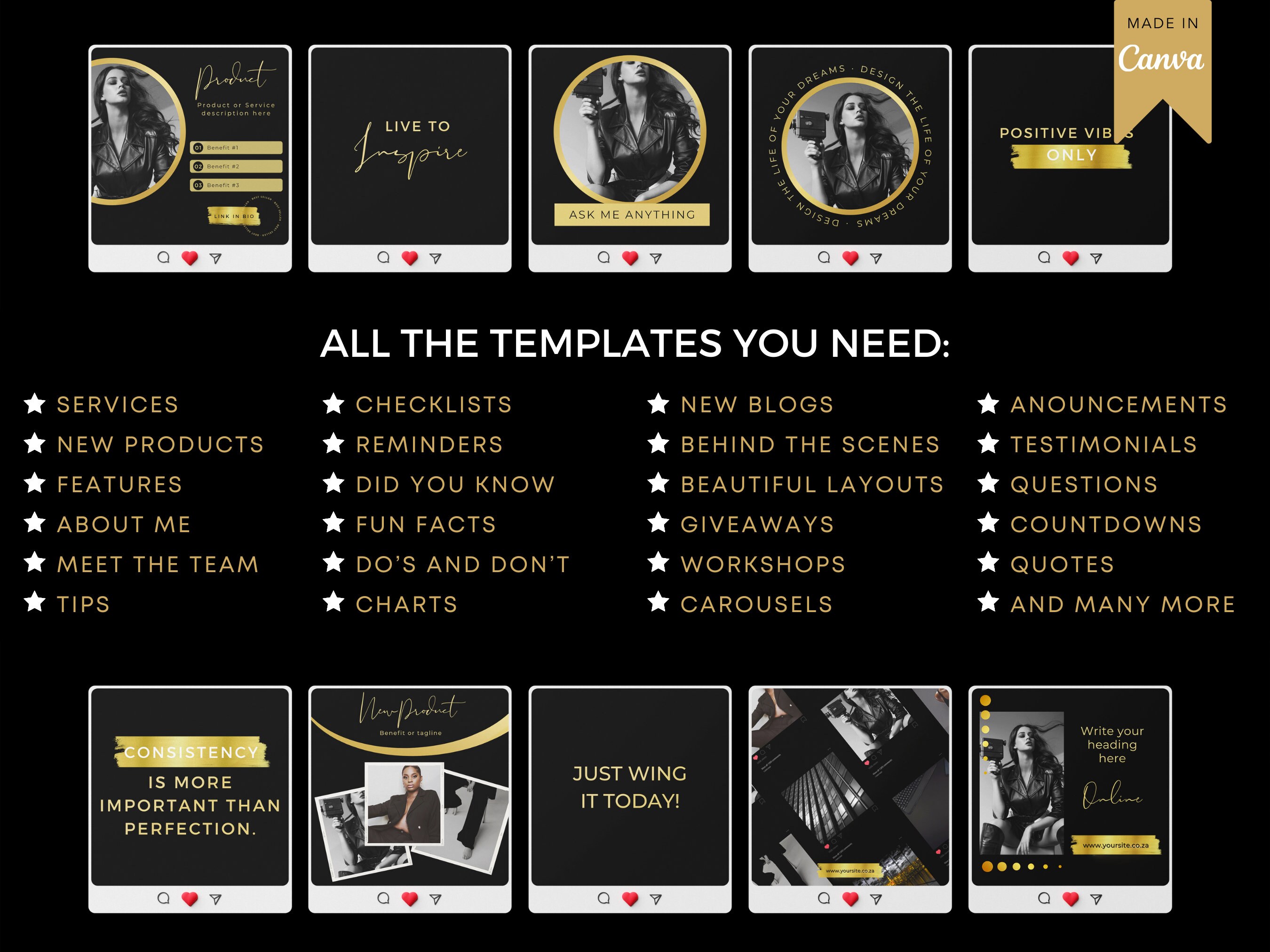 Black and Gold Instagram Post Templates, Instagram Story Templates ...