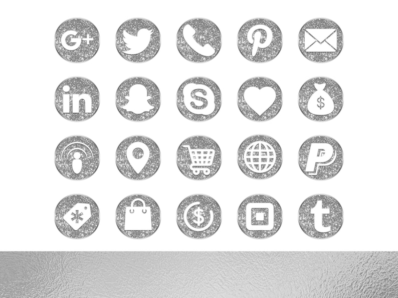 Silver Glitter Social Media Icons PNG, Facebook Icon, Instagram Icon ...