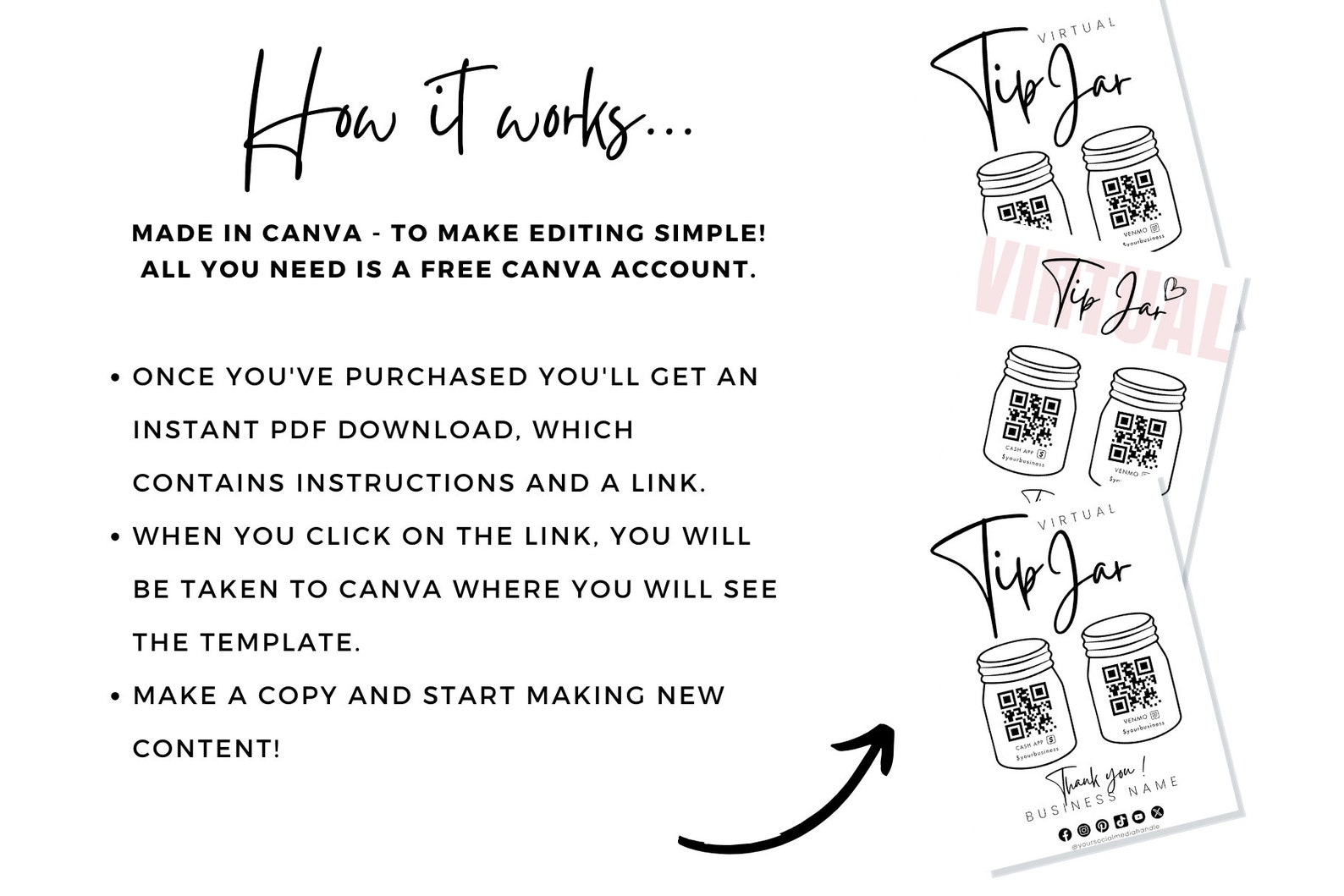 Editable Virtual Tip Jar Scan to Pay Printable Sign Set, Scan to Pay ...