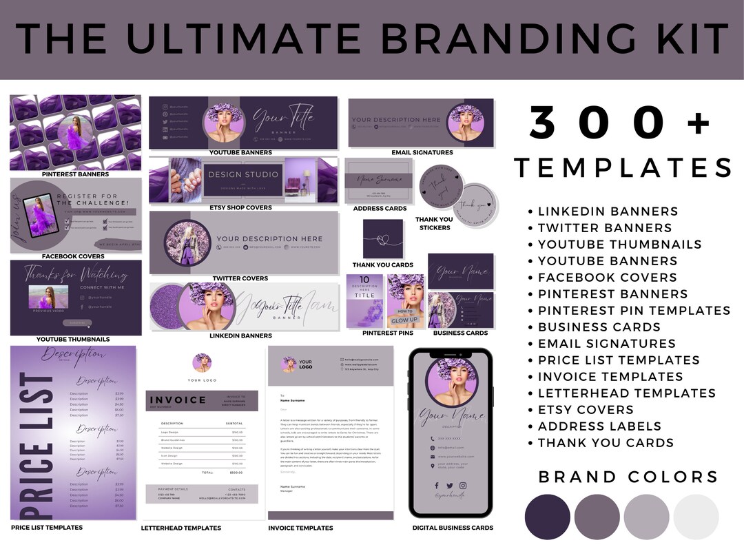 300 Branding Kit, Pinterest Template, Address Label,letterhead Template ...