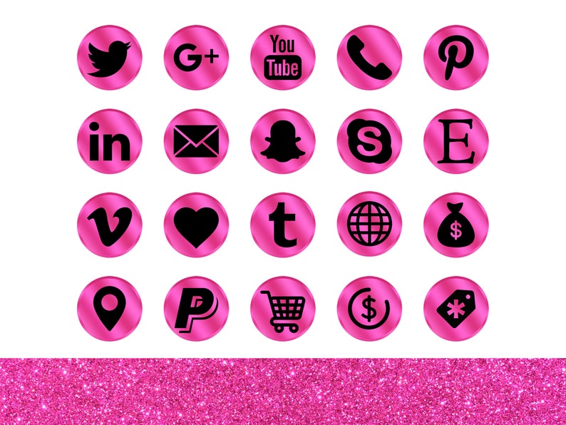 Hot Pink and Black Social Media Icons PNG, Facebook Icon, Instagram ...