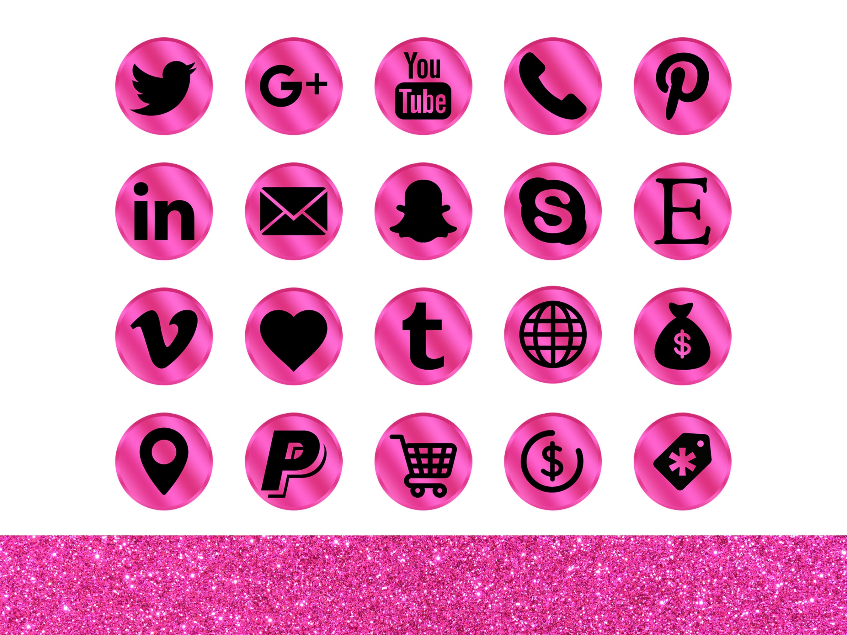 Hot Pink and Black Social Media Icons PNG, Facebook Icon, Instagram ...