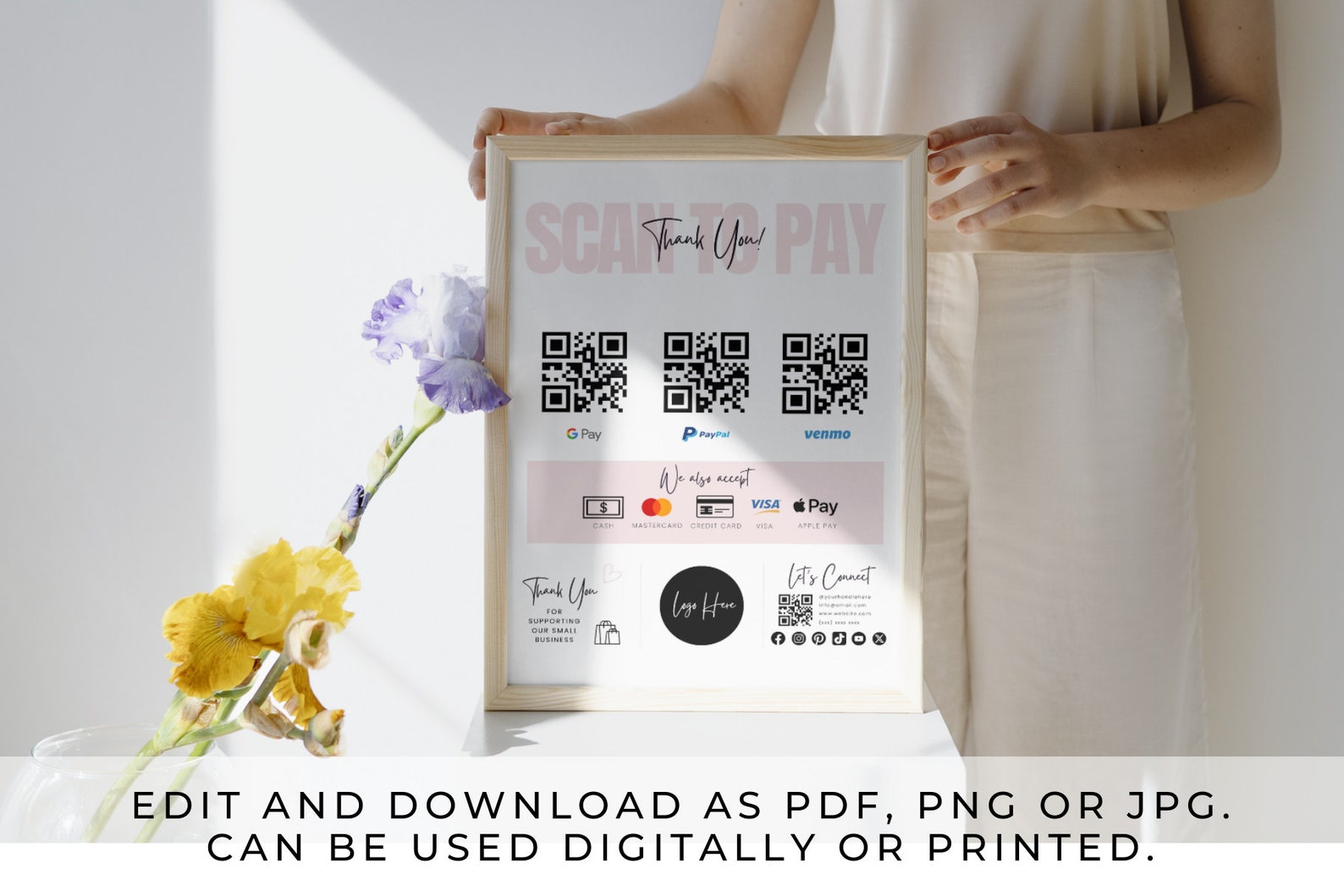 Editable QR Sign Printable Template Set,scan to Pay Card,cashapp Paypal ...