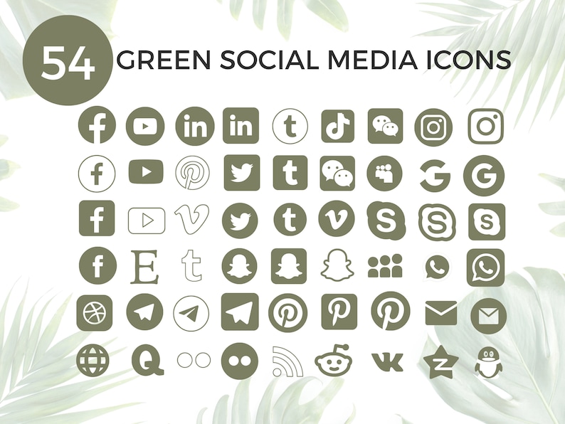 54 Green Social Media Icons PNG Facebook Icon Instagram - Etsy