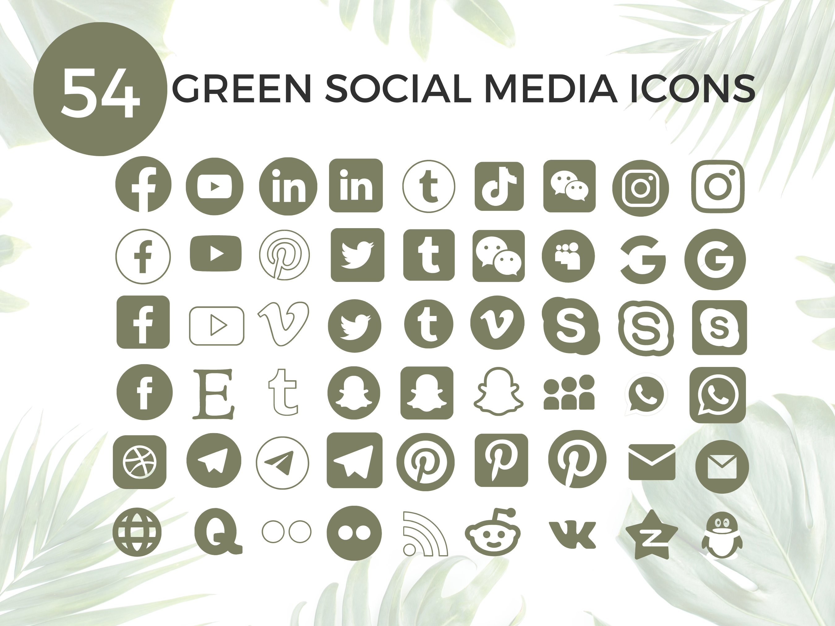 54 Green Social Media Icons PNG, Facebook Icon, Instagram Icon, Pinterest Icon, Youtube Icon ...