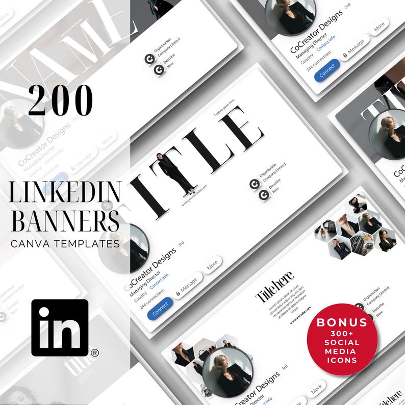 Linkedin Banner Template Canva Design Black White Professional Business ...