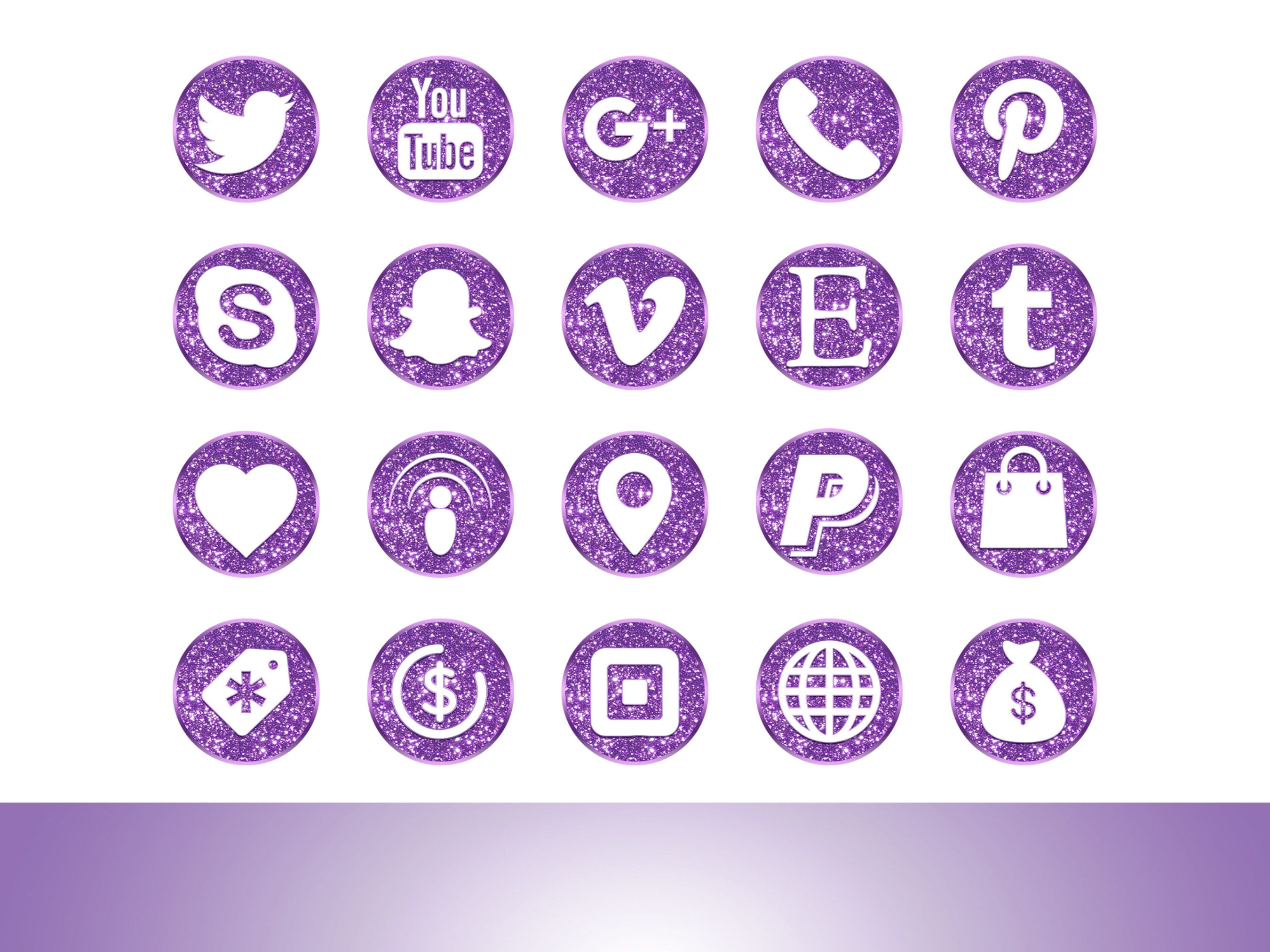 Purple Glitter Social Media Icons PNG, Facebook Icon, Instagram Icon ...
