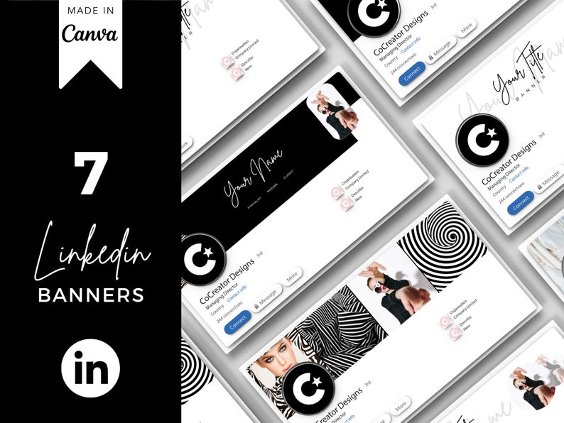 7 Linkedin Banner Templates, Black and White Linkedin Banner Canva ...