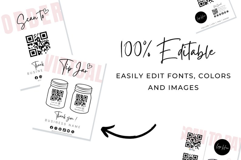 Editable QR Sign Printable Template Set,scan to Pay Card,cashapp Paypal ...