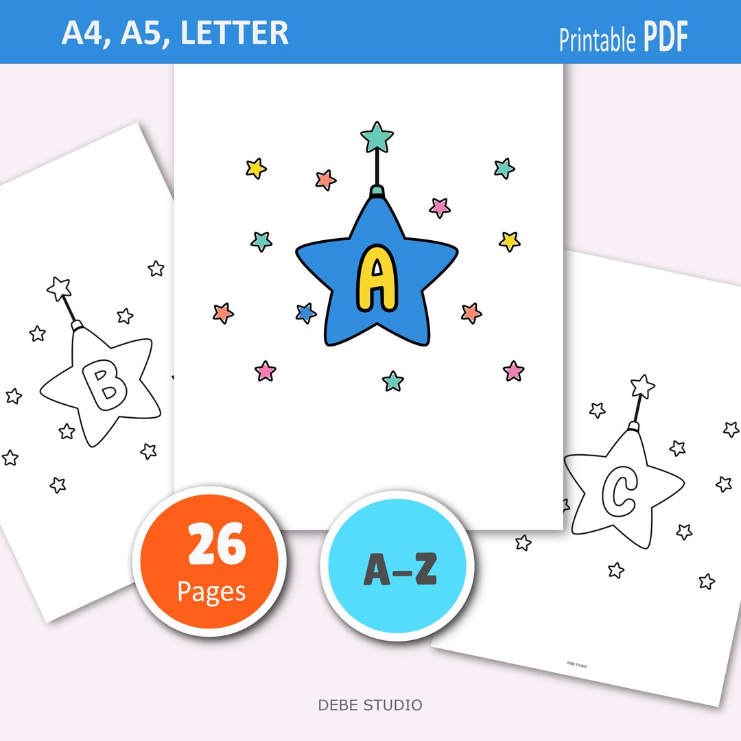 Star Light Alphabet Coloring Page Printable Coloring Letter ABC Easy ...