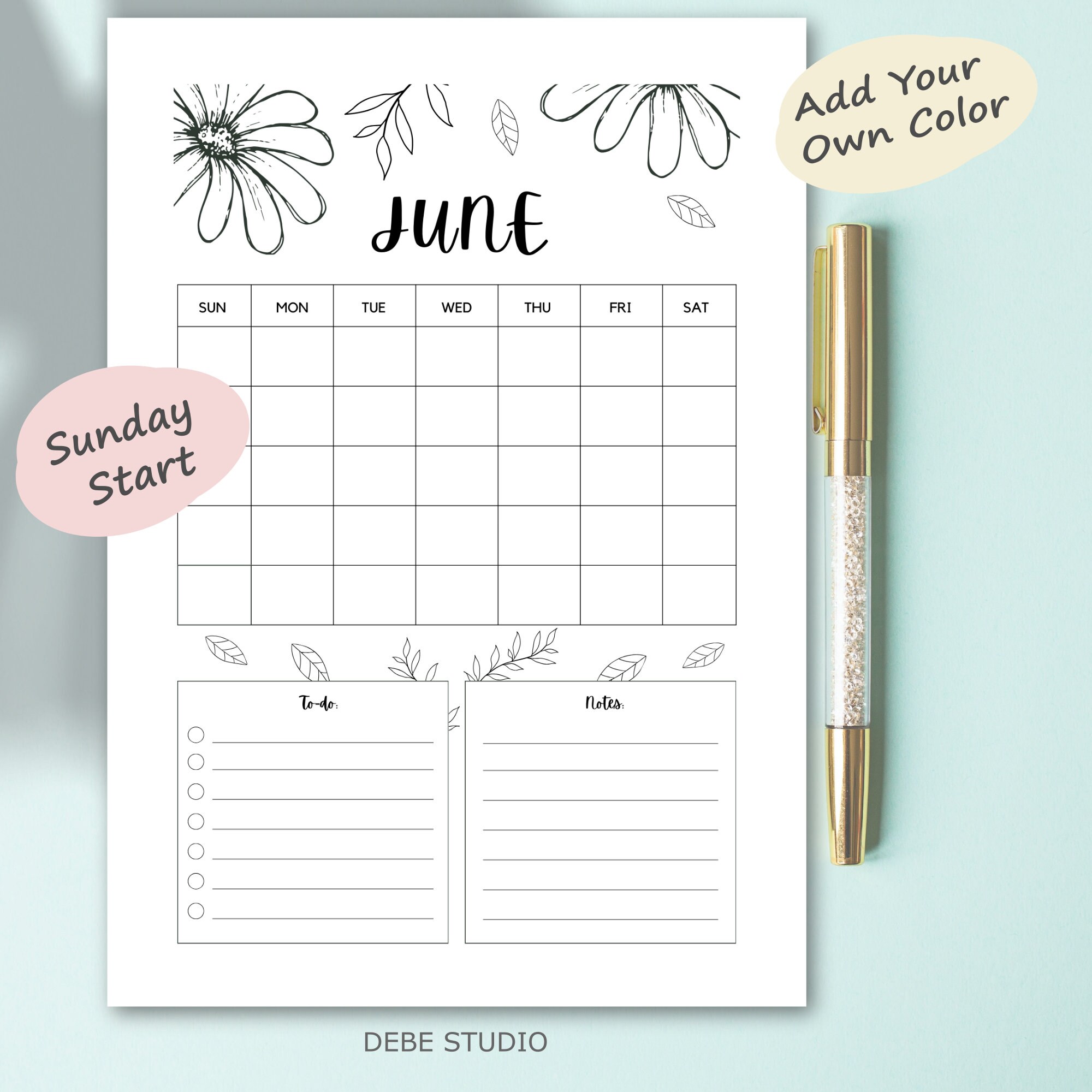 12 Month Calendar Coloring Pages Printable Planner PDF A5 A4 Bullet ...