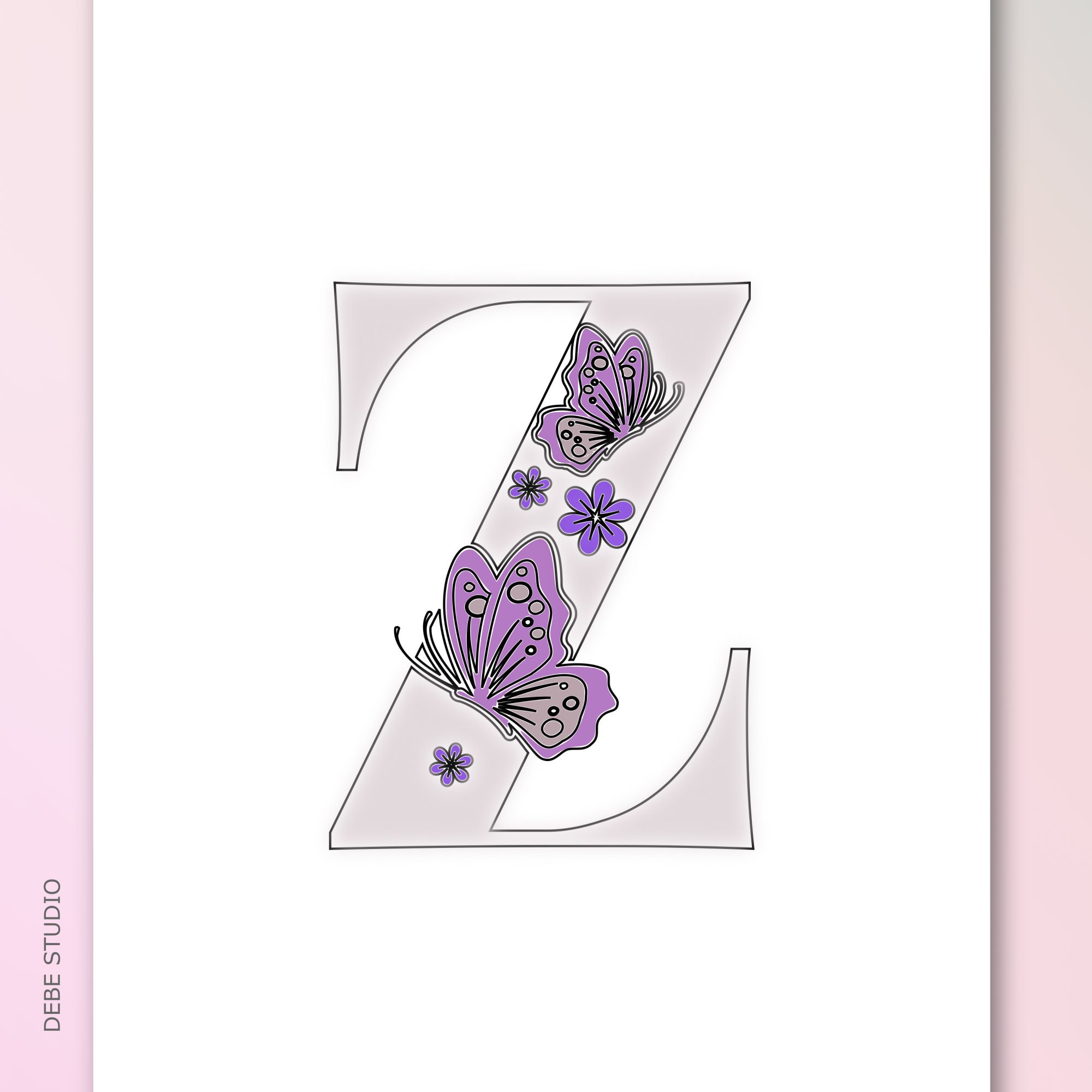 Butterfly Flower Alphabet Coloring Page Printable Adult Coloring Letter ...