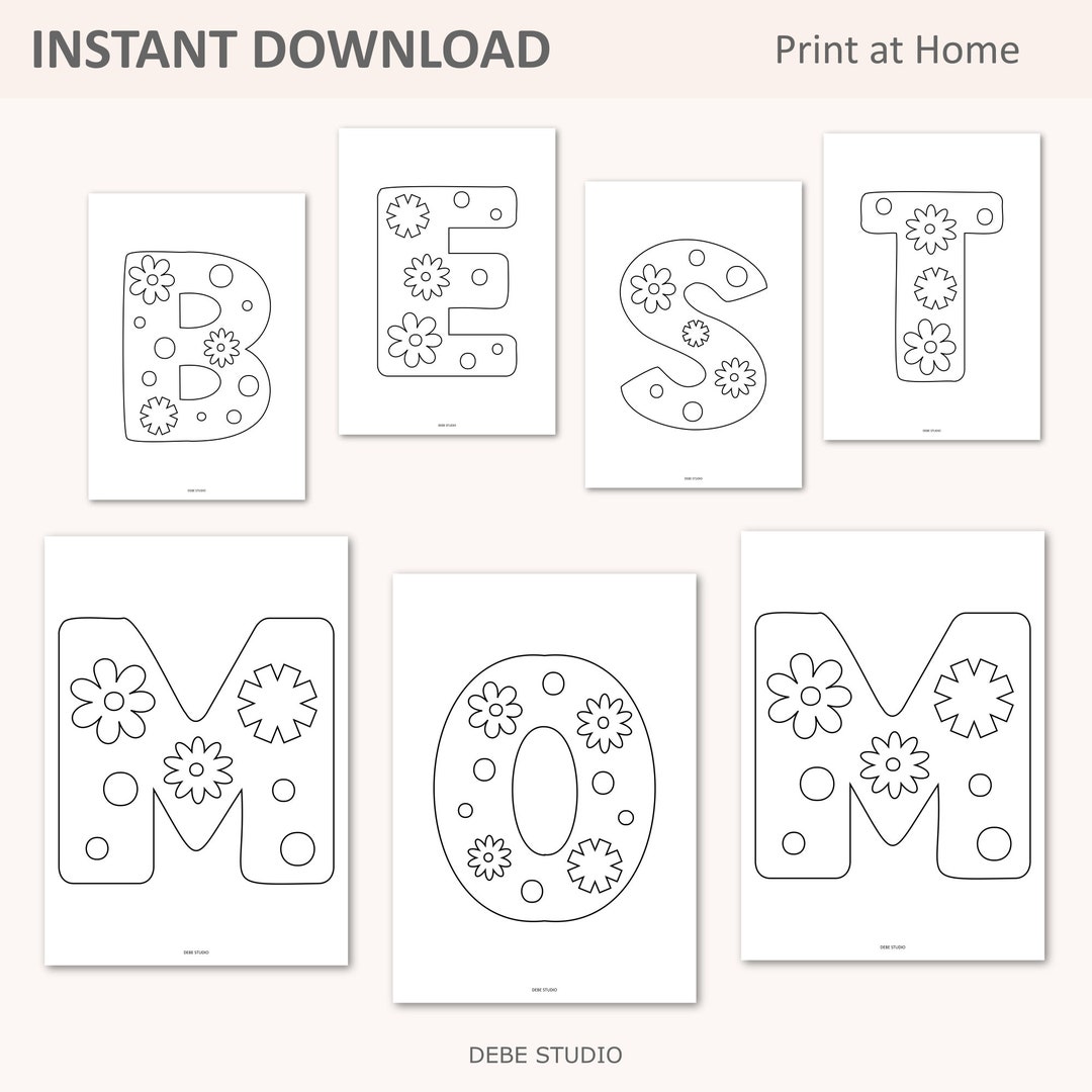 Cute Flower Alphabet Coloring Page for Kid Printable Adult Coloring ABC ...