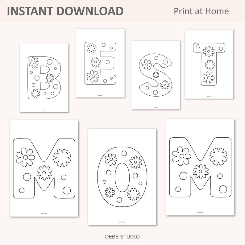 Cute Flower Alphabet Coloring Page for Kid Printable Adult Coloring ABC ...