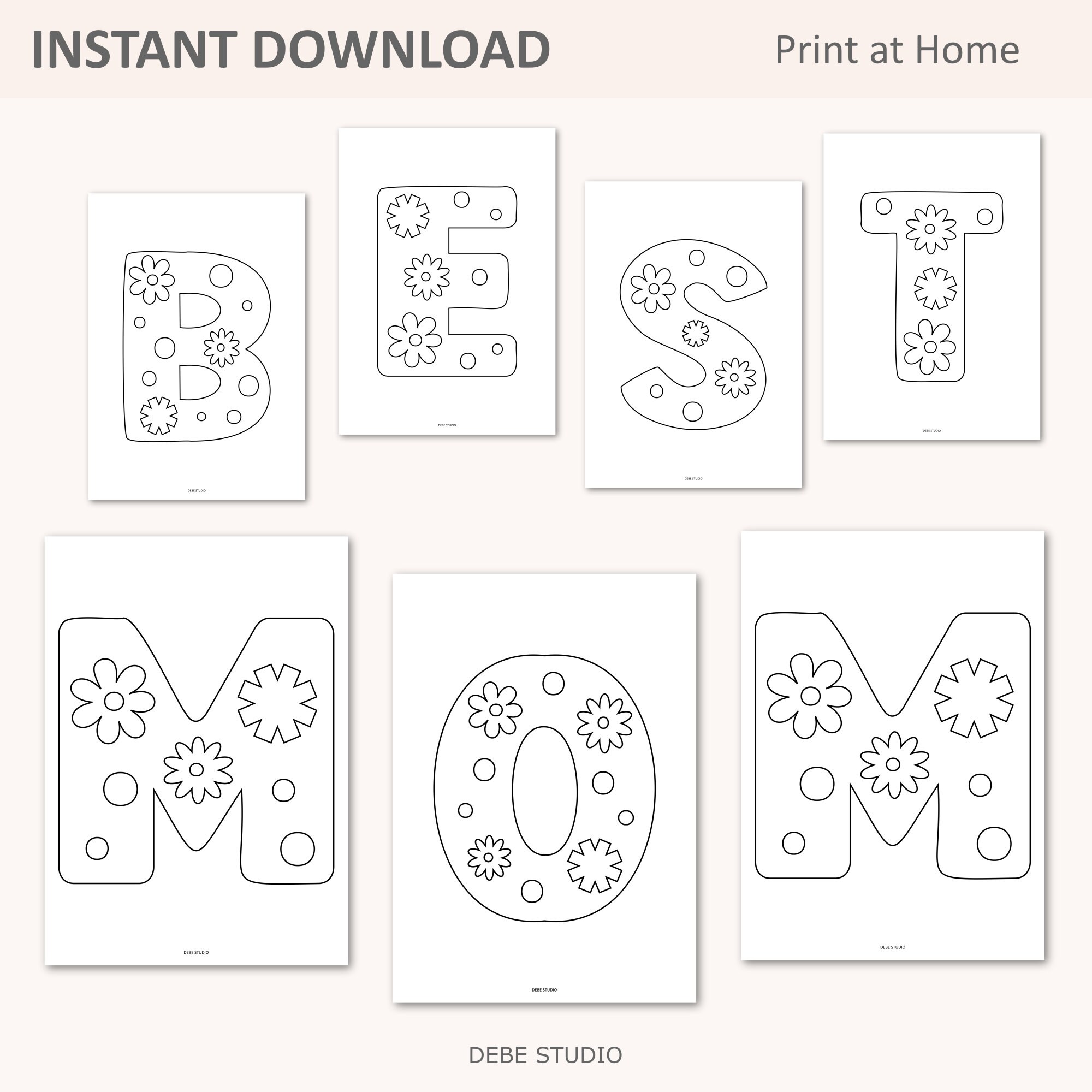 Cute Flower Alphabet Coloring Page for Kid Printable Adult Coloring ABC ...